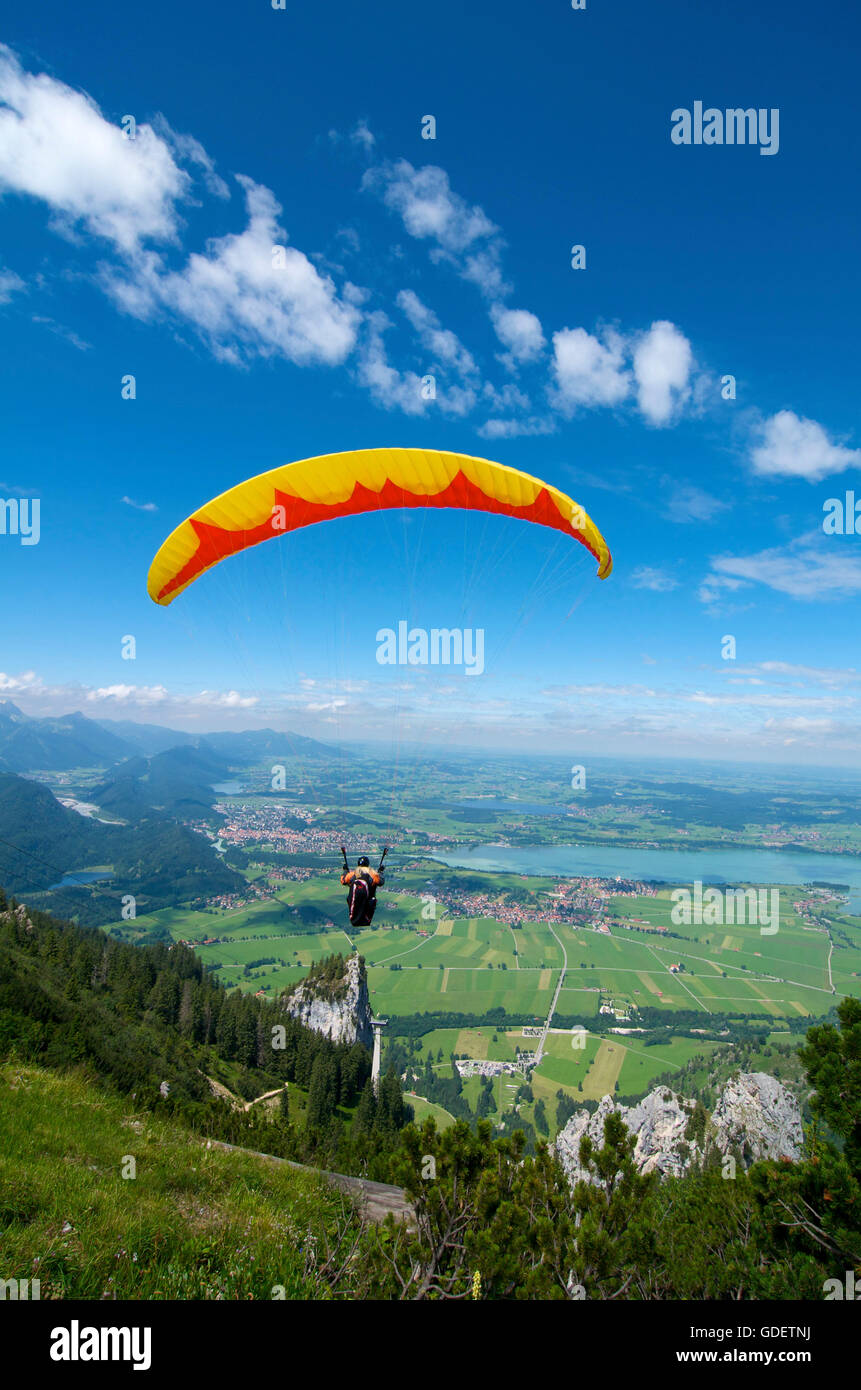 Paragliding at Tegelberg, Fuessen, Allgaeu, Bavaria, Germany Stock ...