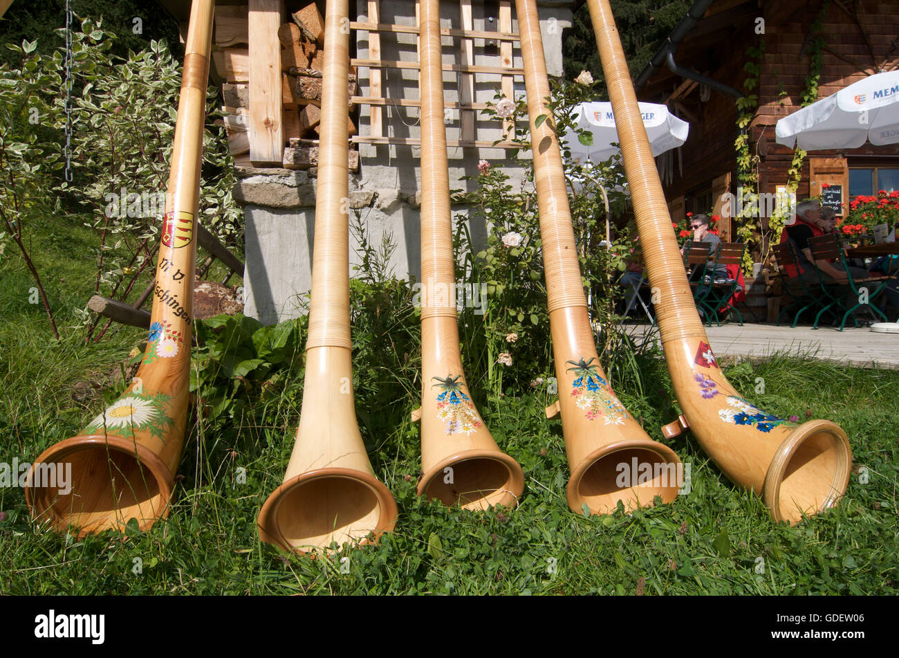 Alphorns, Mittelberg, Kleinwalsertal Valley, Allgaeu, Vorarlberg ...