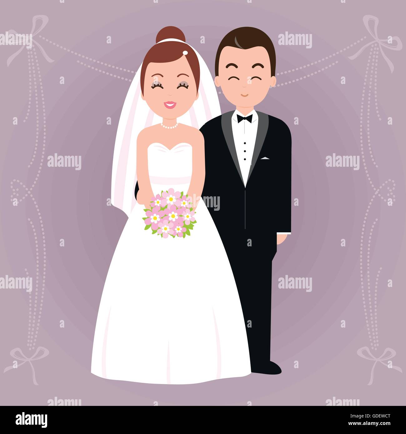 Cute bride and a groom at wedding reception. Beautiful bride in white ...