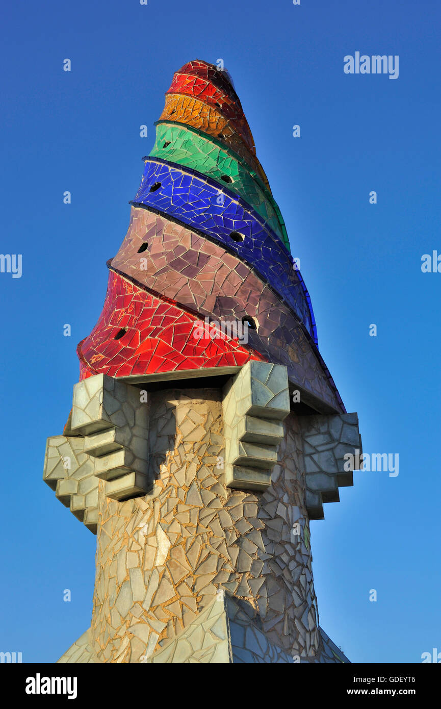 Gaudi, Palau Güell, chimney, Barcelona, Catalonia, Spain Stock Photo ...