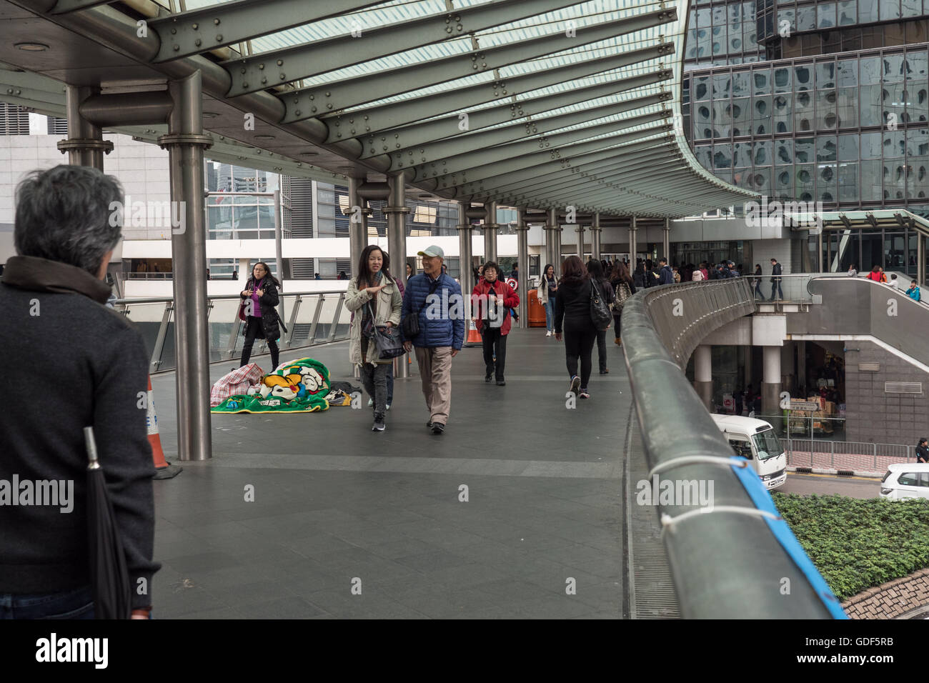 Pedestrian bridge walkway Connaught Road Central, Hong Kong, China ...