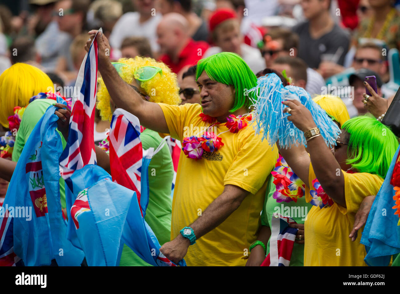 Fiji rugby sevens fans cheering for their team, Hong Kong, China Stock ...