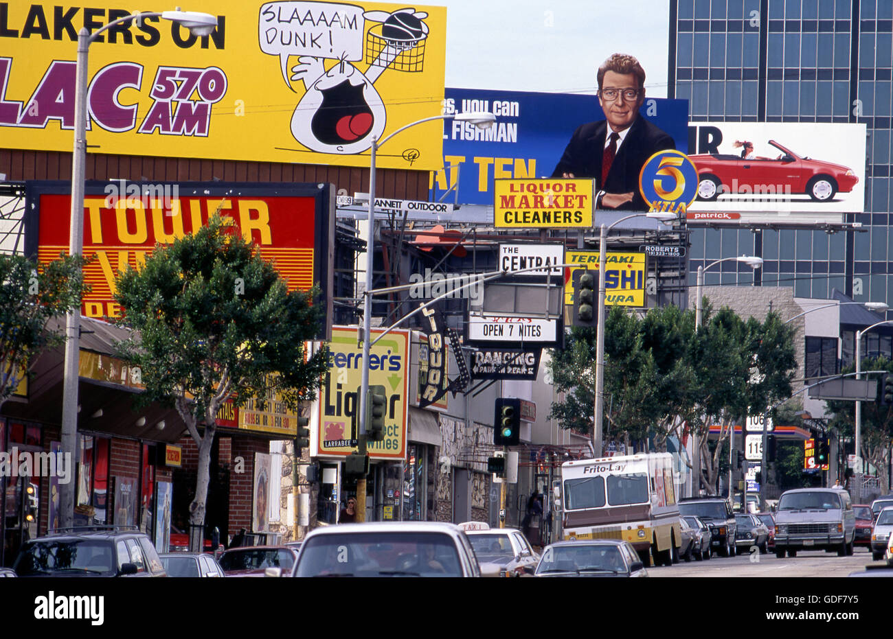 View of the Sunset Strip with billboards circa 1991 Stock Photo - Alamy
