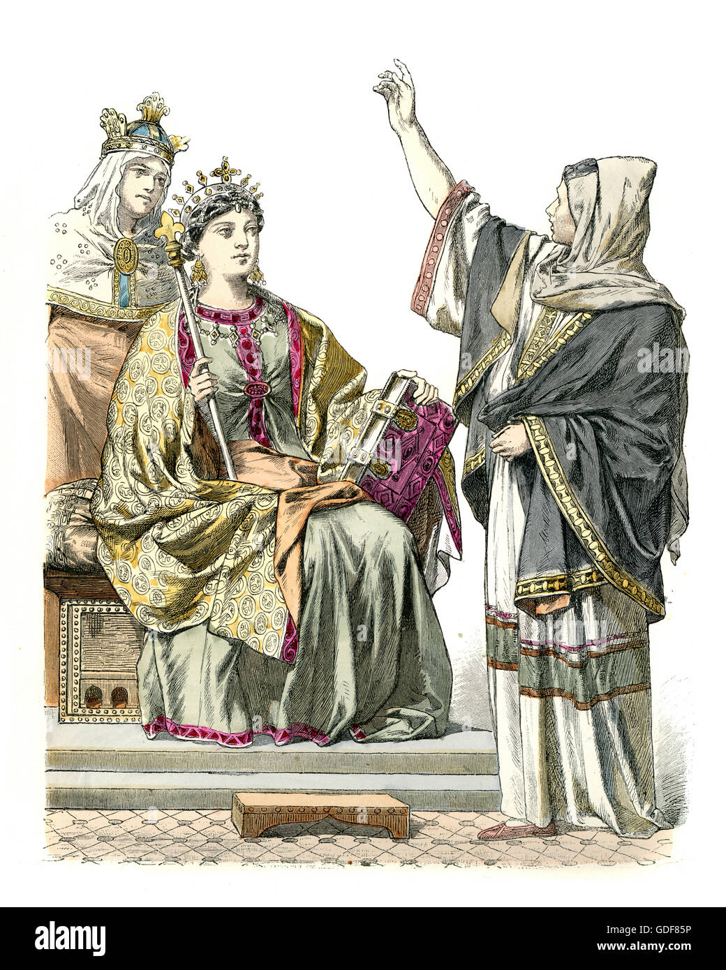 Costumes of the Carolingian era, 700 to 800 AD, Queen and noblewoman ...