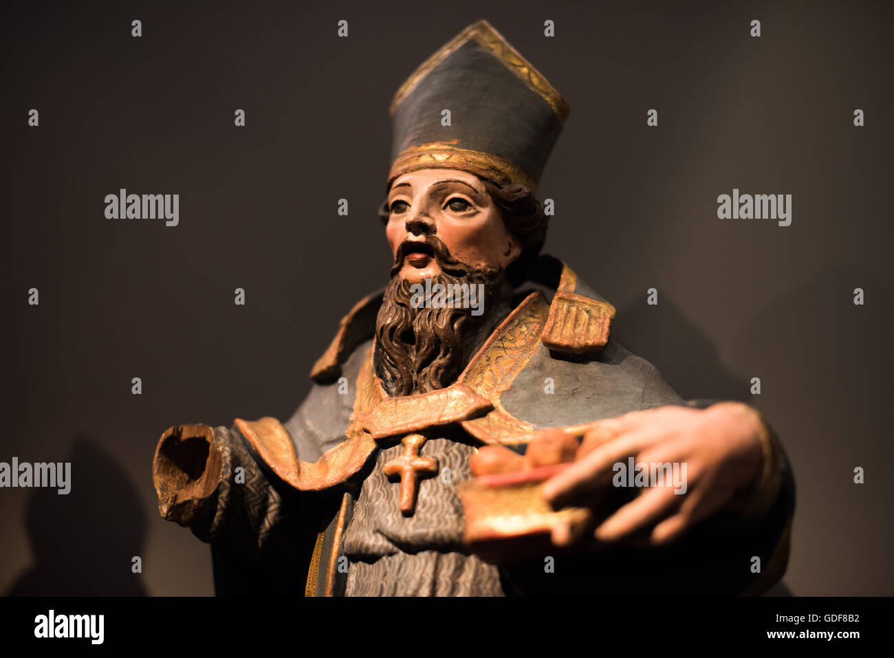 A guilded wooden statue of Saint Liborius of Mans dating to the first ...
