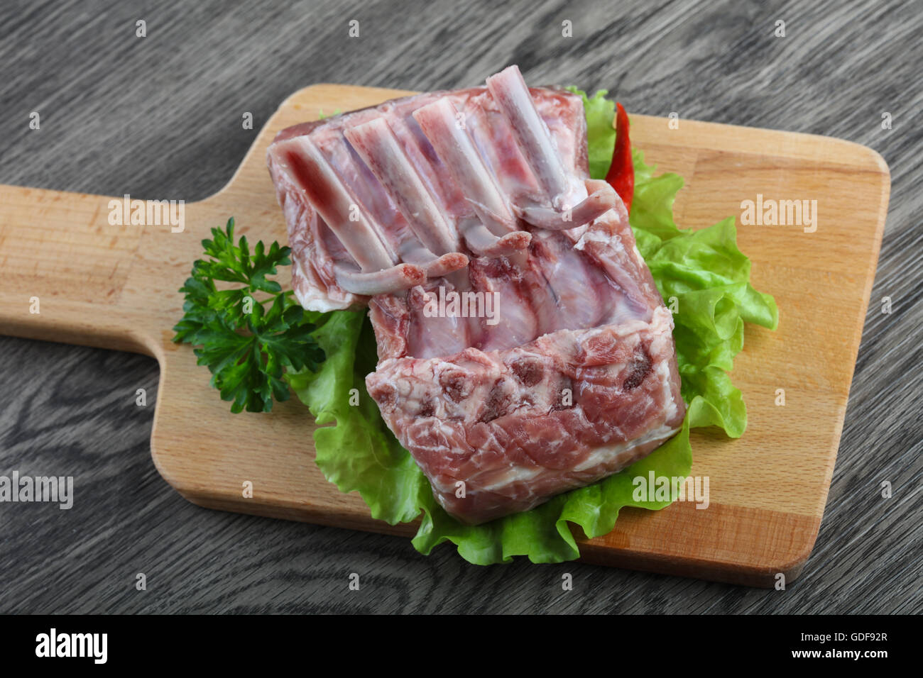 Lamb Frenched Rack 4 rib bone Stock Photo - Alamy