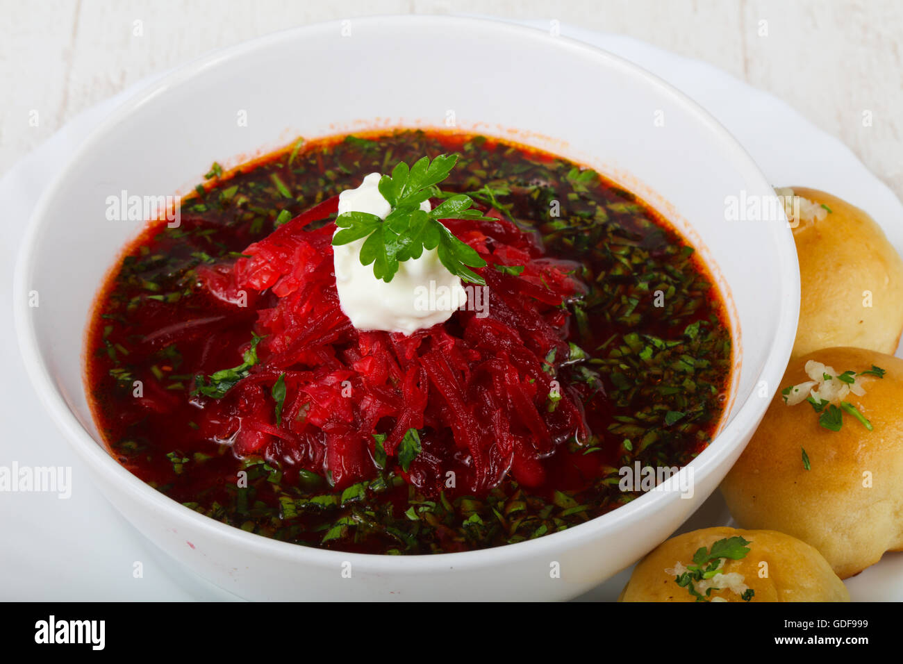 Russian traditional Borsch soup with cabbage and cream Stock Photo - Alamy