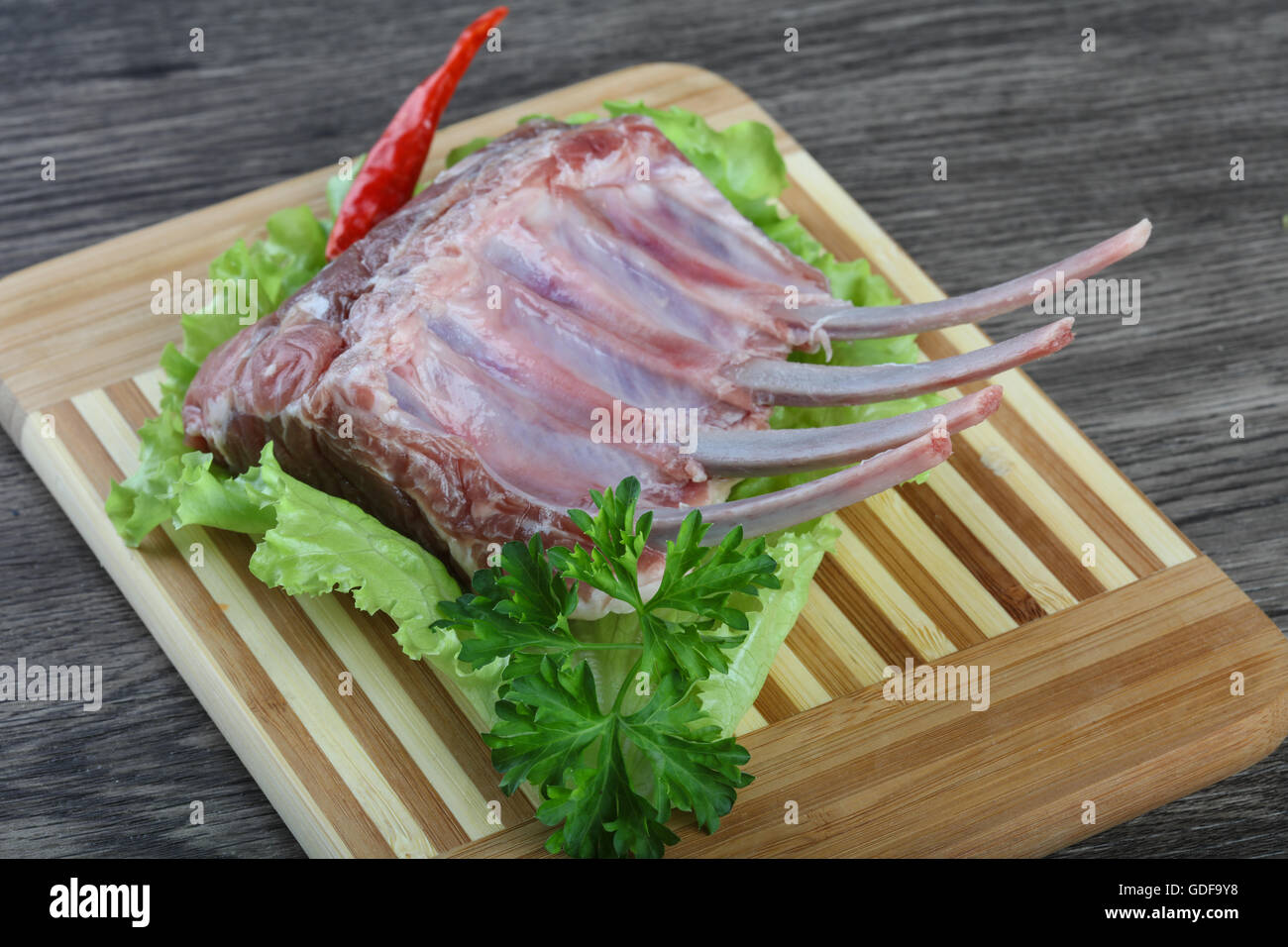 Lamb Frenched Rack 4 rib bone Stock Photo - Alamy
