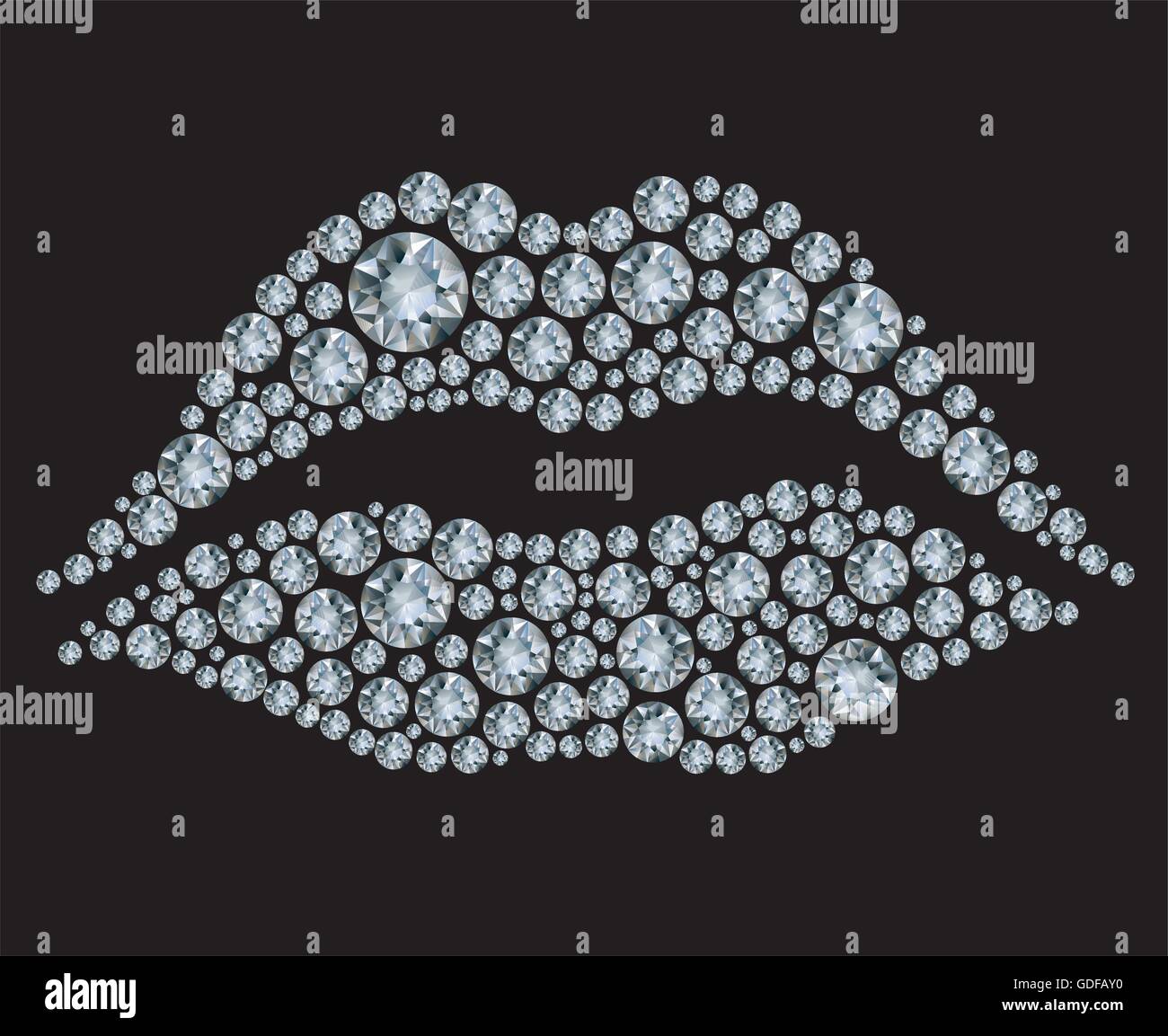 Lips shape made up a lot of diamond on the black background Stock ...