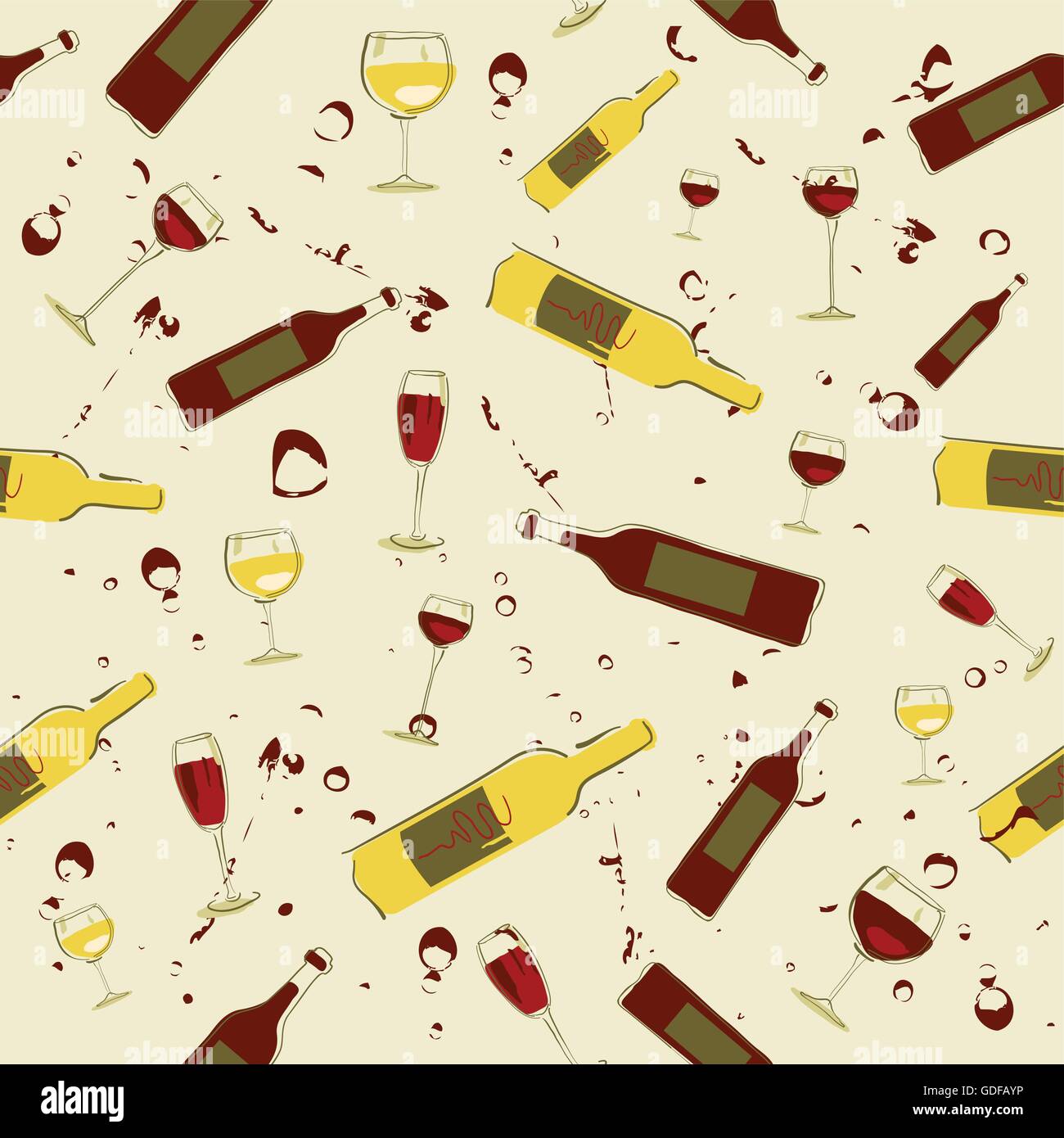 Seamless background wine bottles and glass of wine. All colors easy for ...