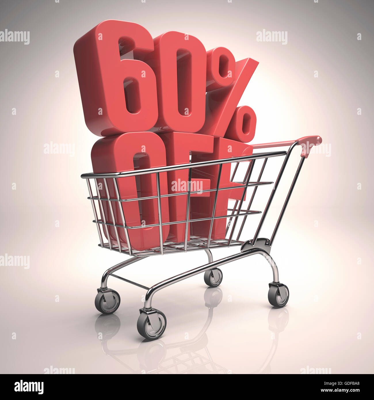 Shopping trolley with 60 per cent off sign, illustration Stock Photo ...