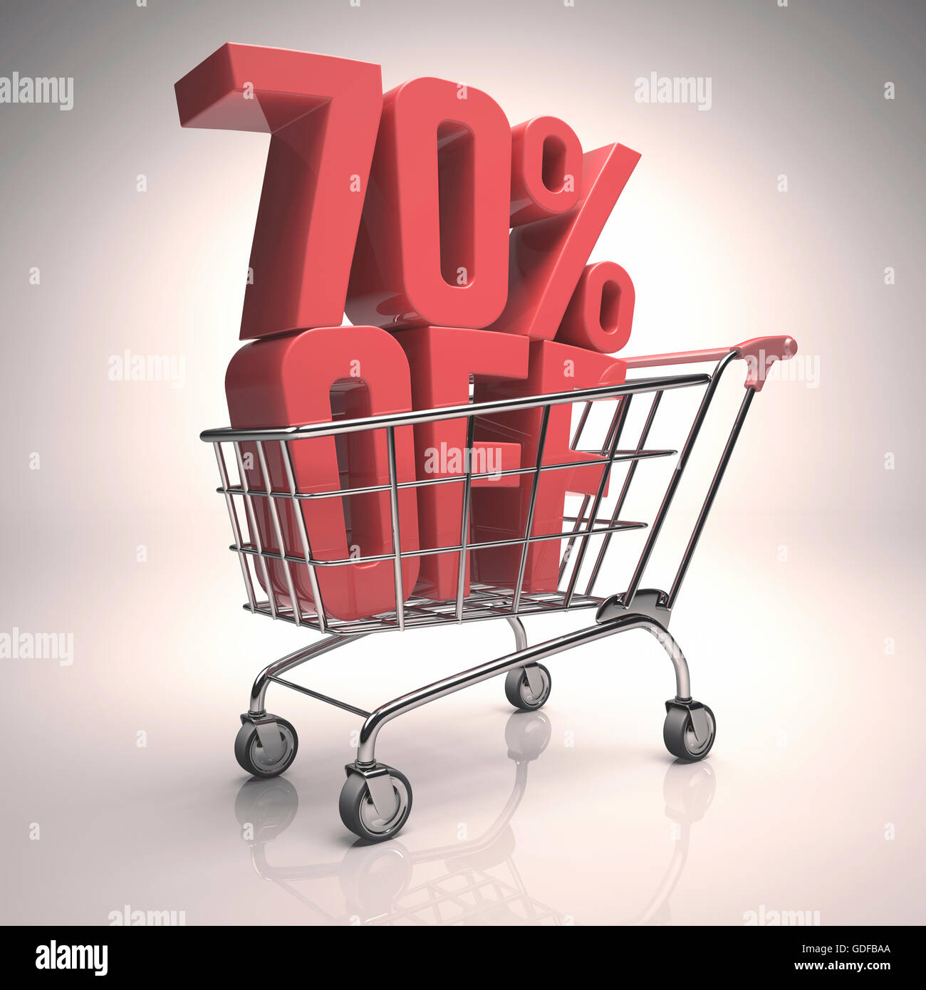 Shopping trolley with 70 per cent off sign, illustration Stock Photo ...