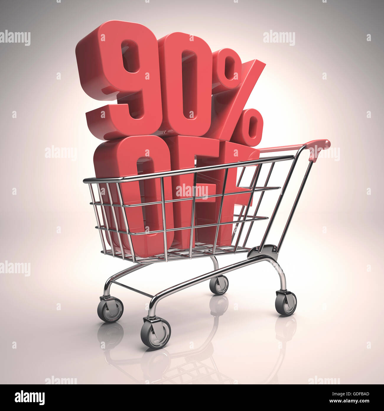 Shopping trolley with 90 per cent off sign, illustration Stock Photo ...