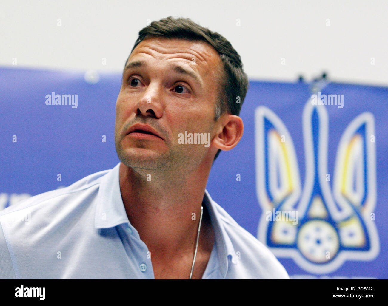 Kiev, Ukraine. 15th July, 2016. Ukrainian coach Andriy Shevchenko ...