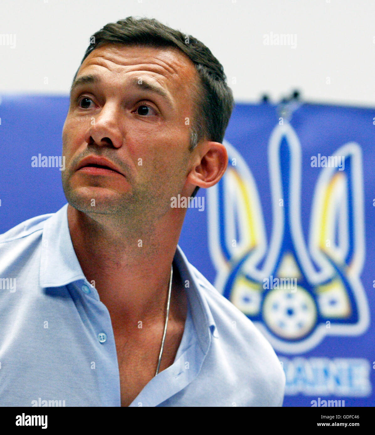 Kiev, Ukraine. 15th July, 2016. Ukrainian coach Andriy Shevchenko ...