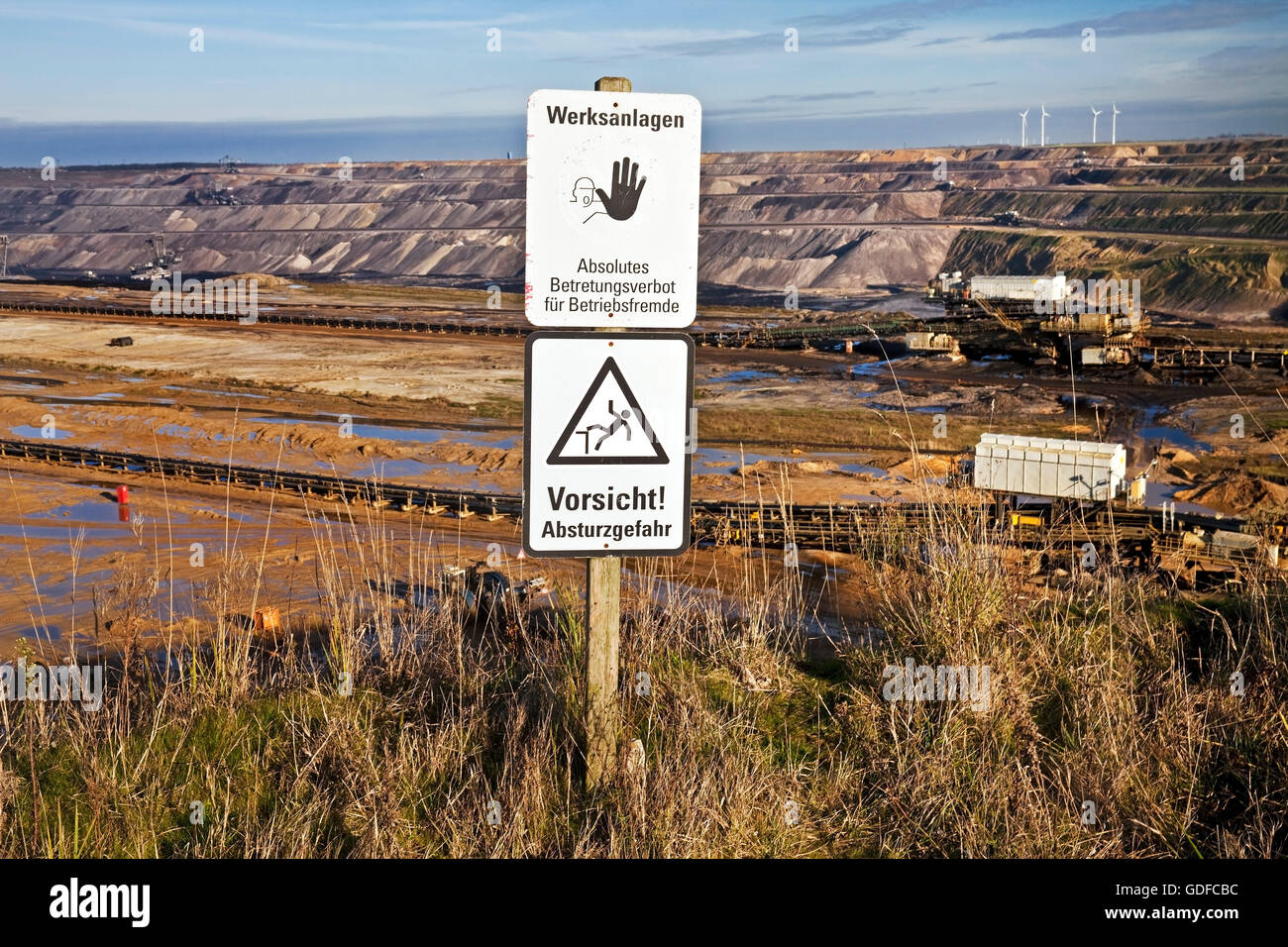 Warning Sign, mining area Garzweiler II, lignit, opencast mining ...
