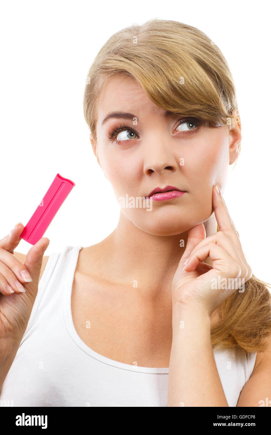Unhappy Worried Sad Woman Holding Pregnancy Test With Positive Result