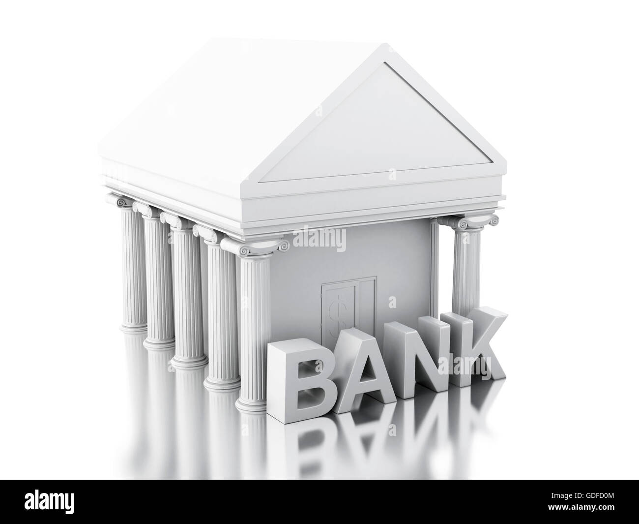 3d renderer image. Bank building against isolated white background ...