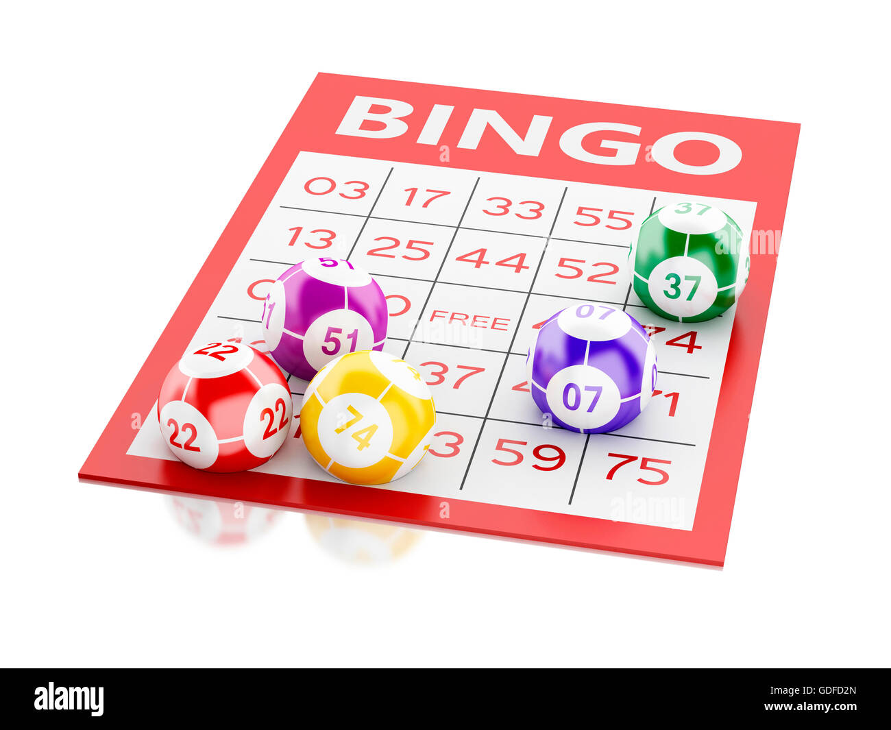 3d renderer image. Red bingo card with colorful balls. Isolated white ...