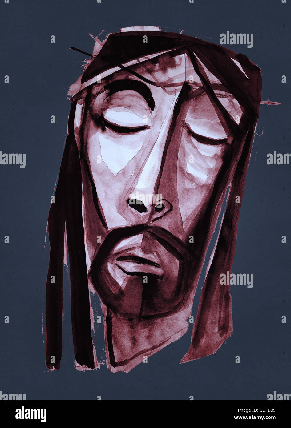 Hand drawn illustration or drawing of Jesus Christ suffering face Stock ...