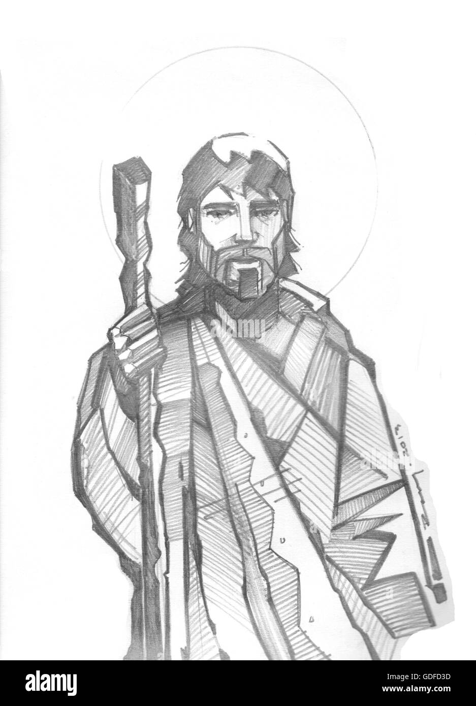 Hand drawn illustration or drawing of Saint Joseph Stock Photo - Alamy