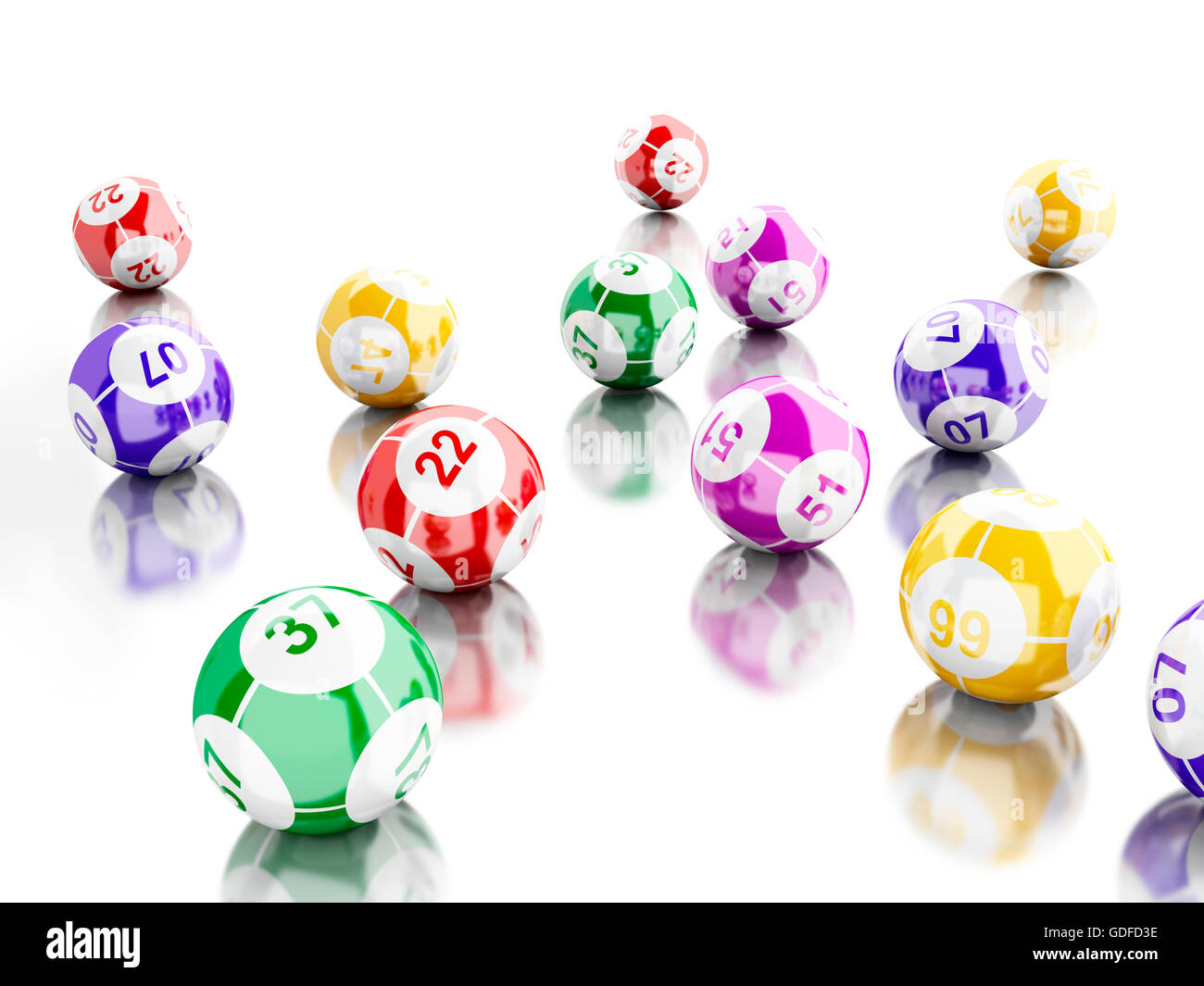 3d renderer image. Colorful bingo balls. Games concept. Isolated white ...