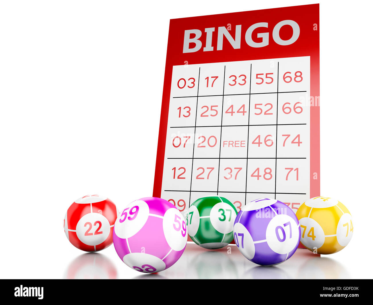 3d renderer image. Red bingo card with bingo balls. Isolated white ...