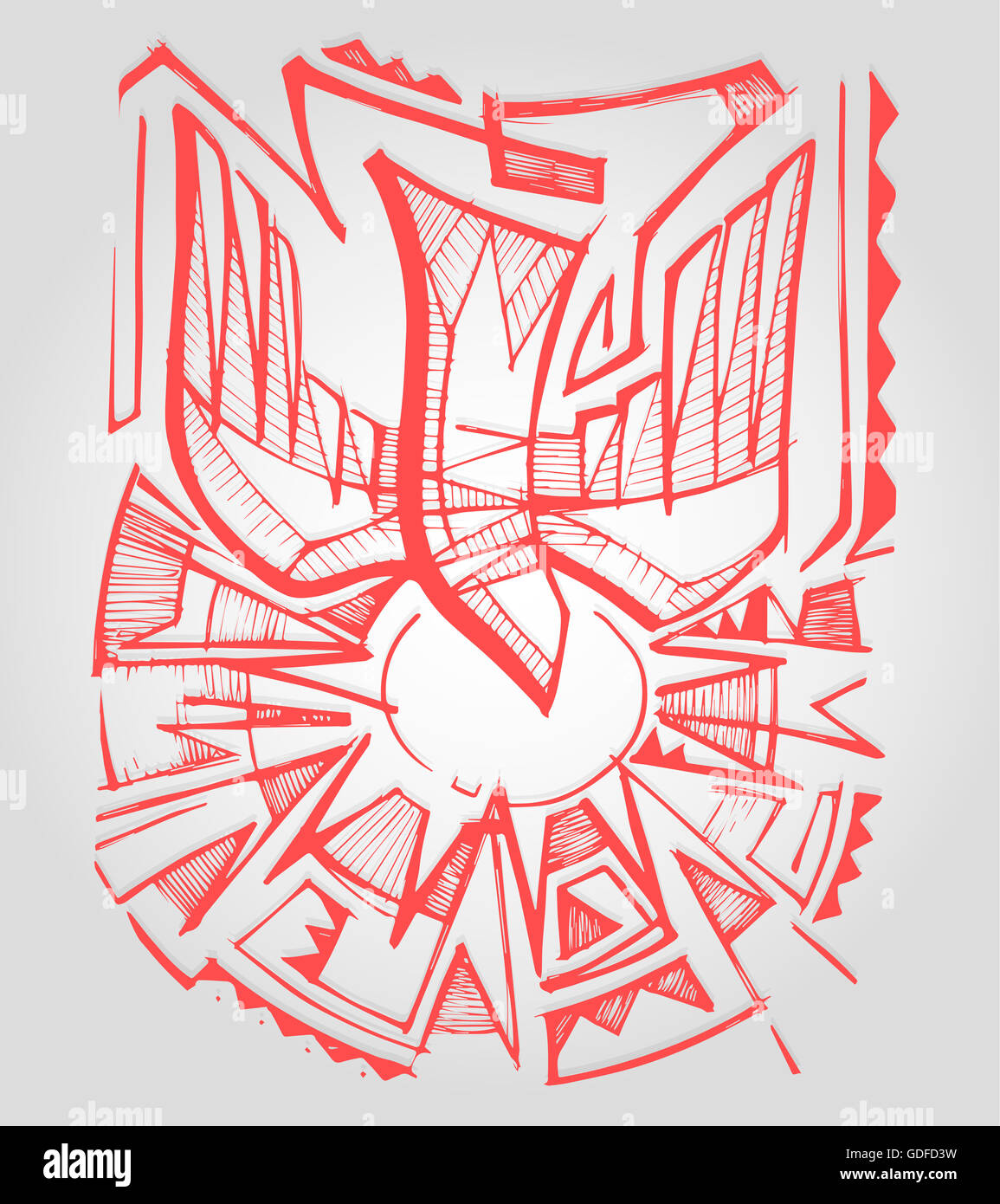 Hand drawn vector illustration or drawing of a dove bird representing ...