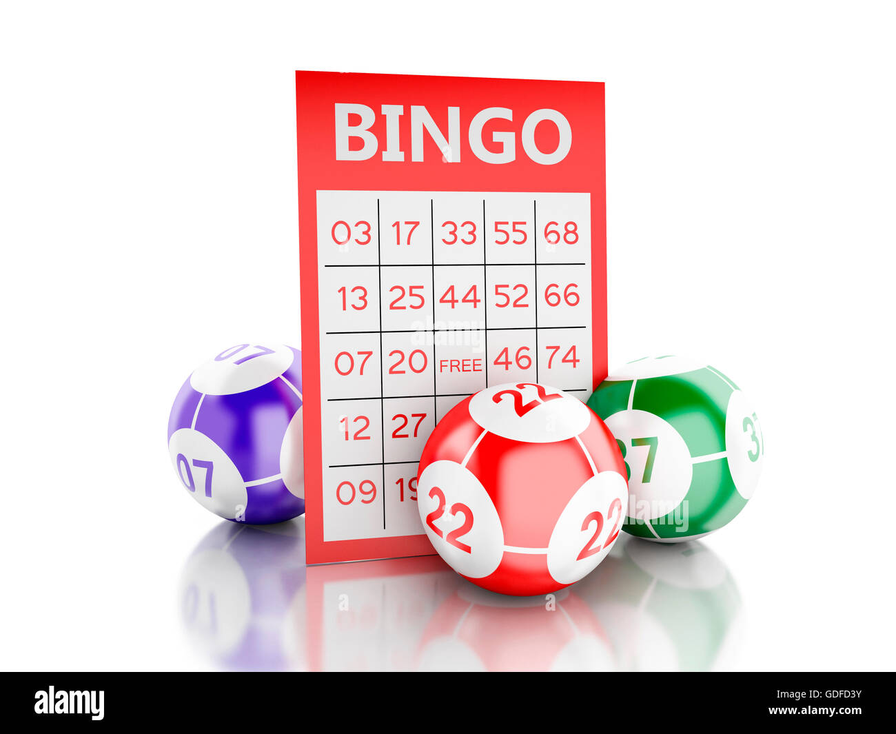 3d renderer image. Red bingo card with bingo balls. Isolated white ...