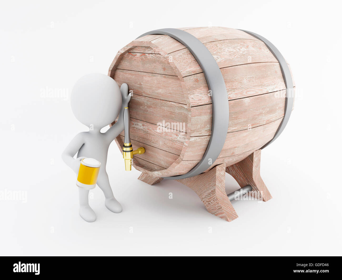 3d renderer image. White people drinking beer from a beer barrel ...