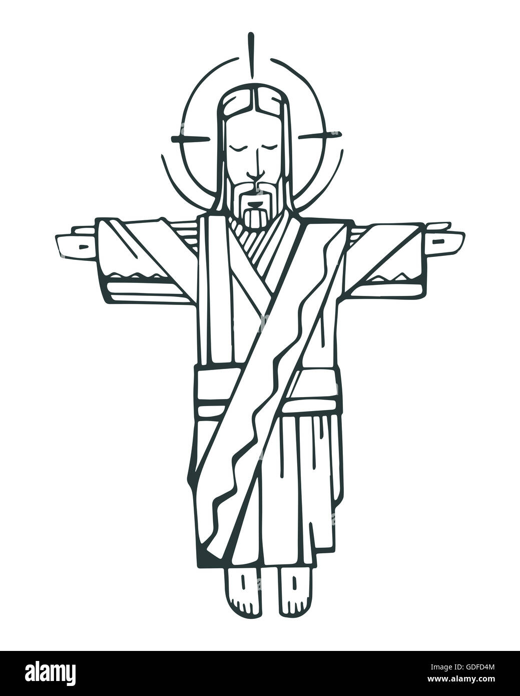 Hand drawn vector illustration or drawing of Jesus Christ with Open ...