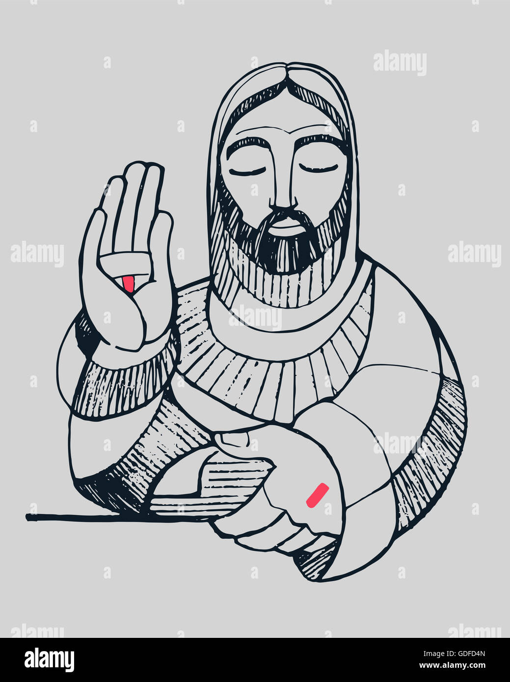 Hand drawn vector illustration or drawing of Jesus Christ blessing ...