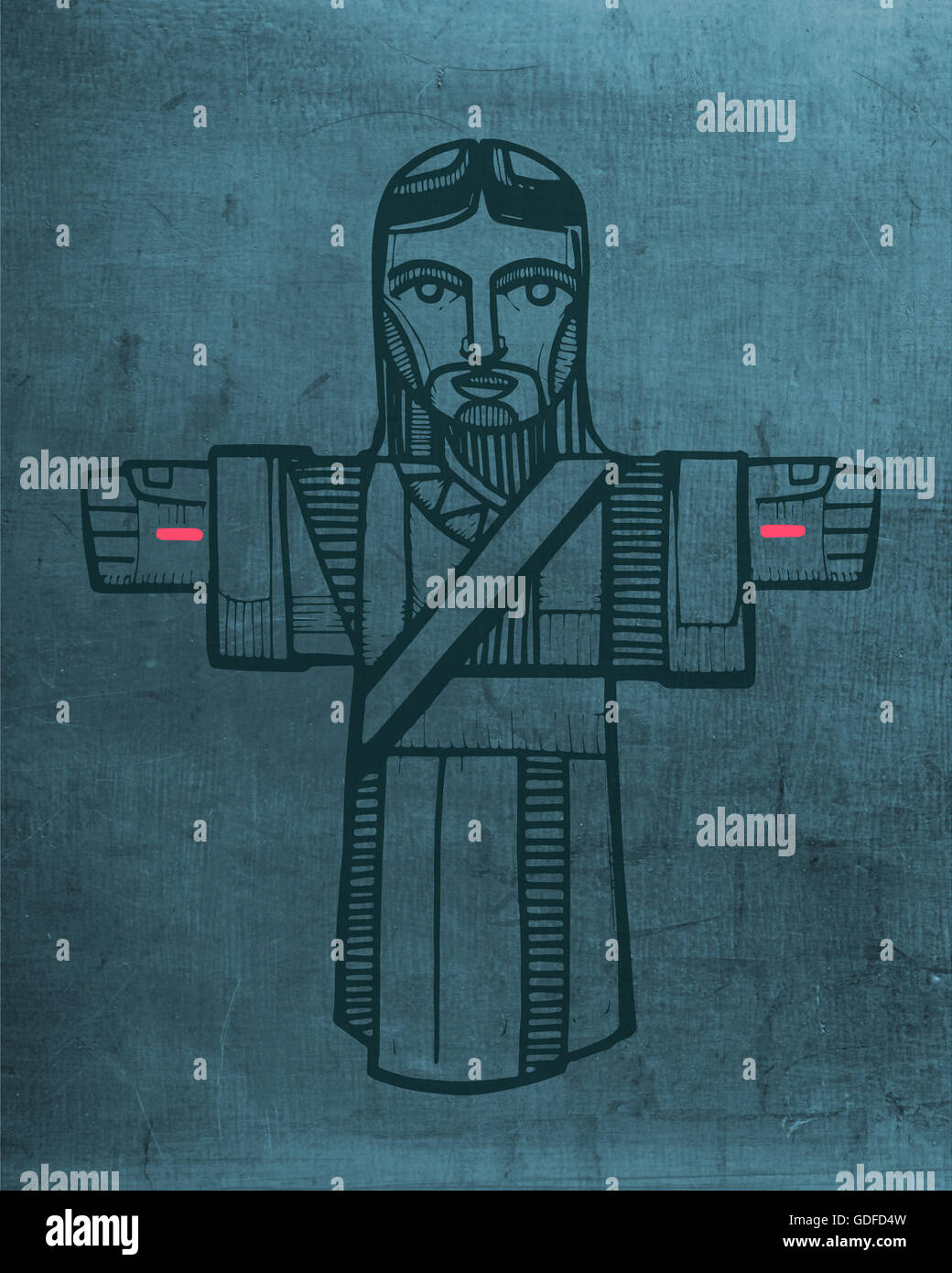 Hand drawn vector illustration or drawing of Jesus Christ with open ...