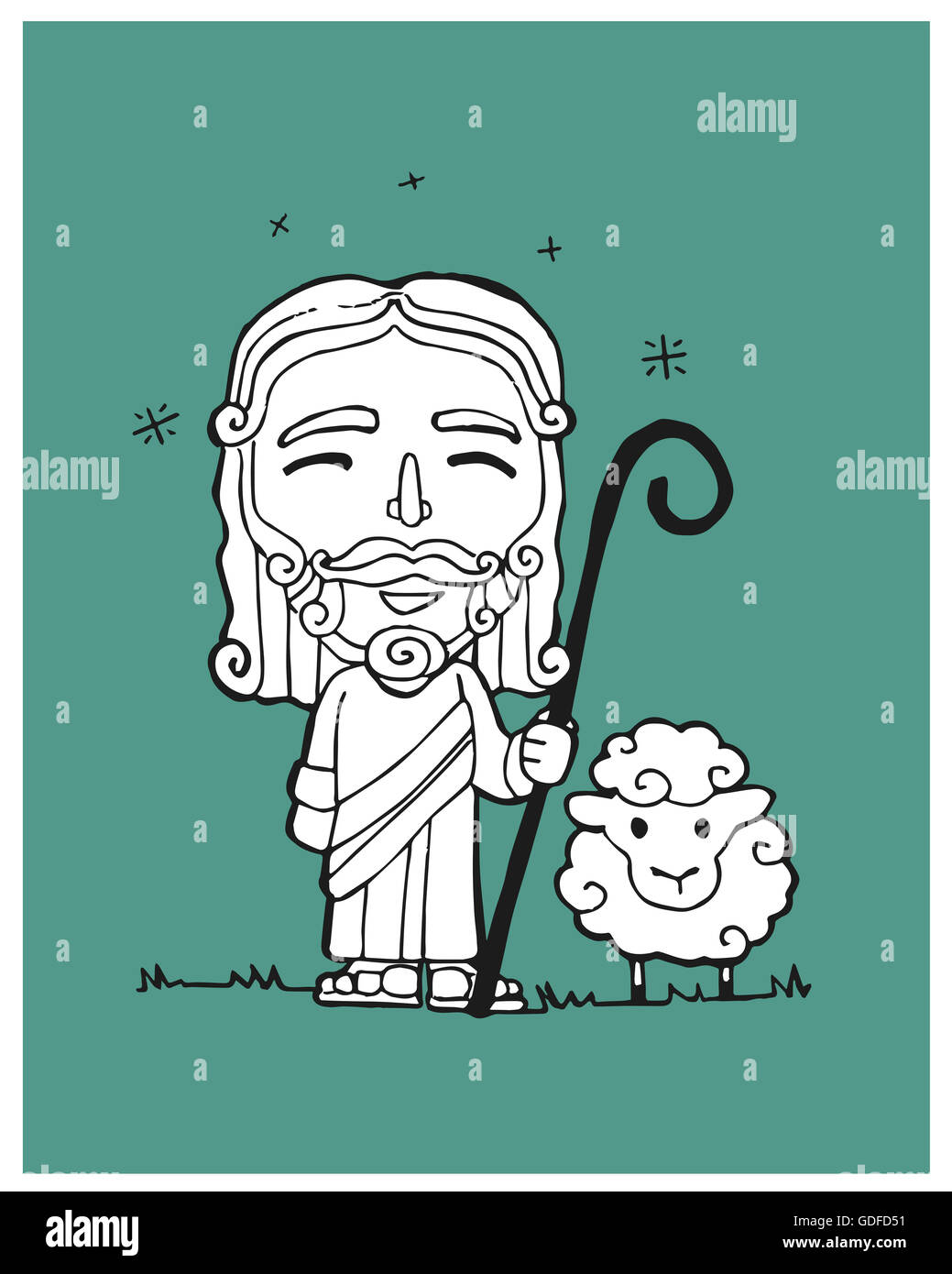 Hand drawn vector illustration or drawing of a smiling cartoon Jesus ...