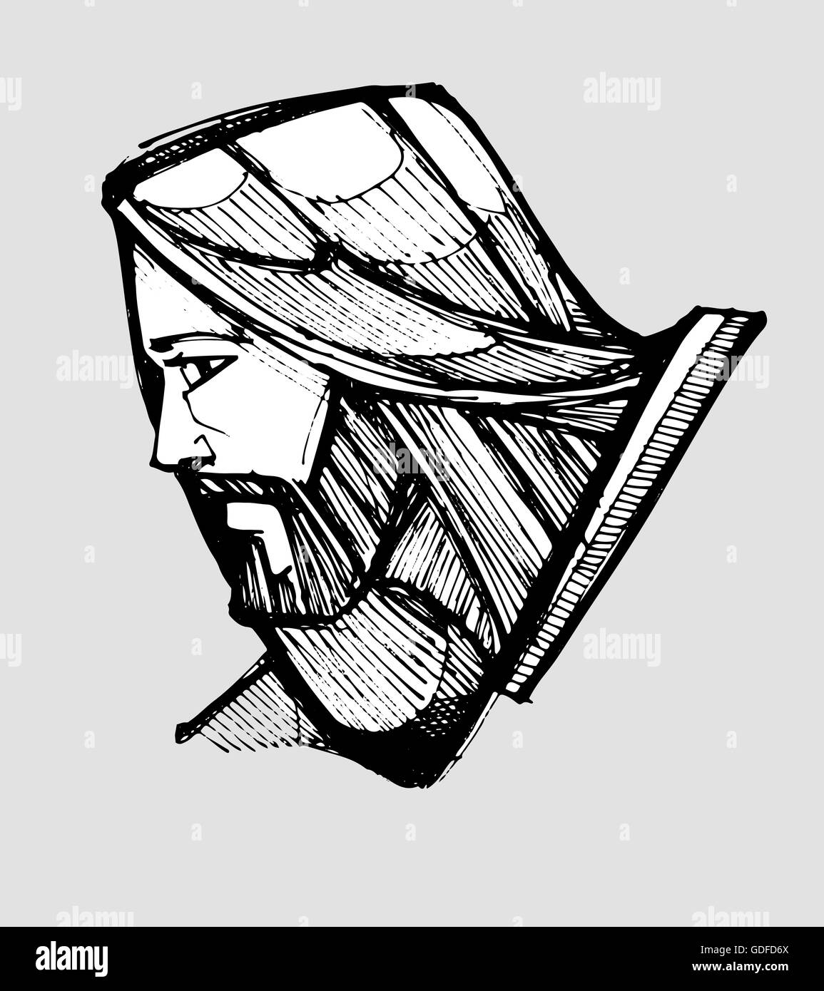 Hand drawn vector illustration or drawing of Jesus Christ facing side ...