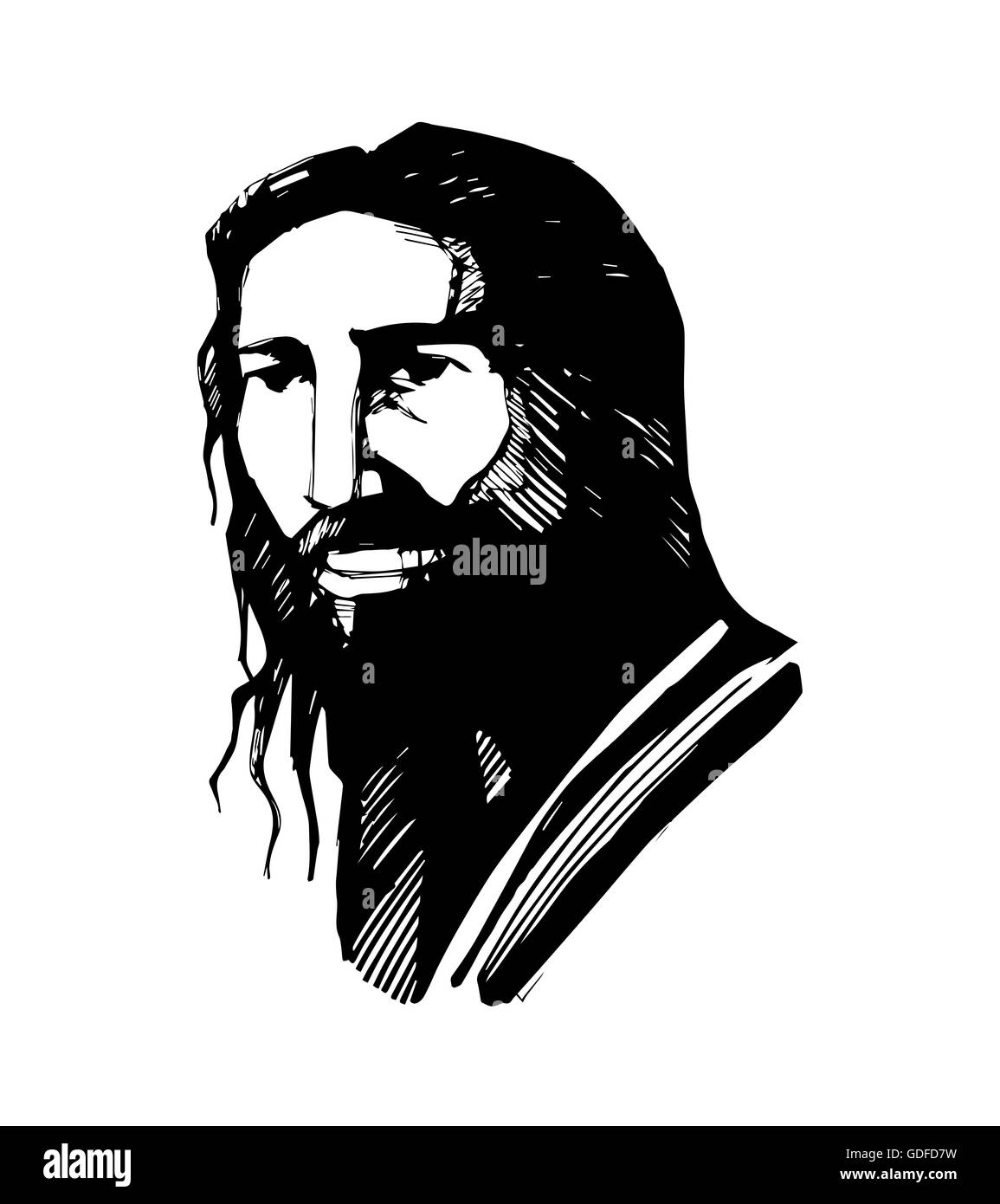 Hand drawn vector illustration or drawing of Jesus Christ face Stock ...