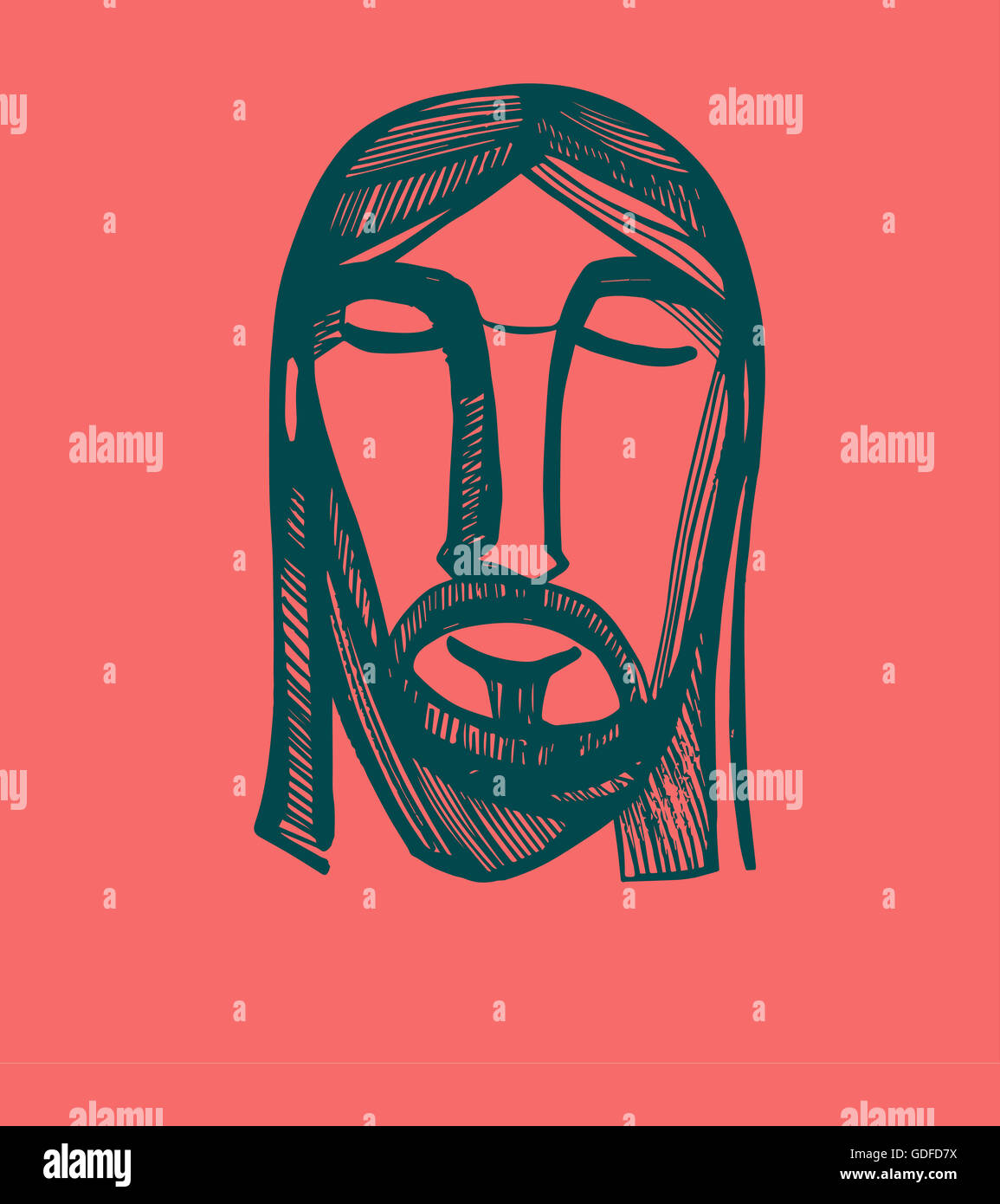 Hand drawn vector illustration or drawing of Jesus Christ face Stock ...