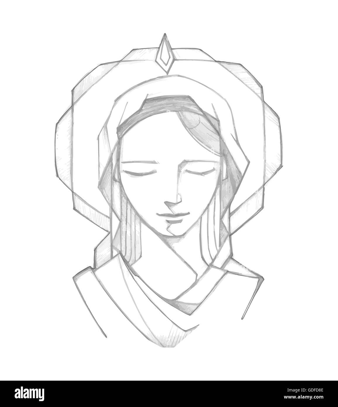 Hand drawn vector illustration or drawing of Virgin Mary at Pentecost ...