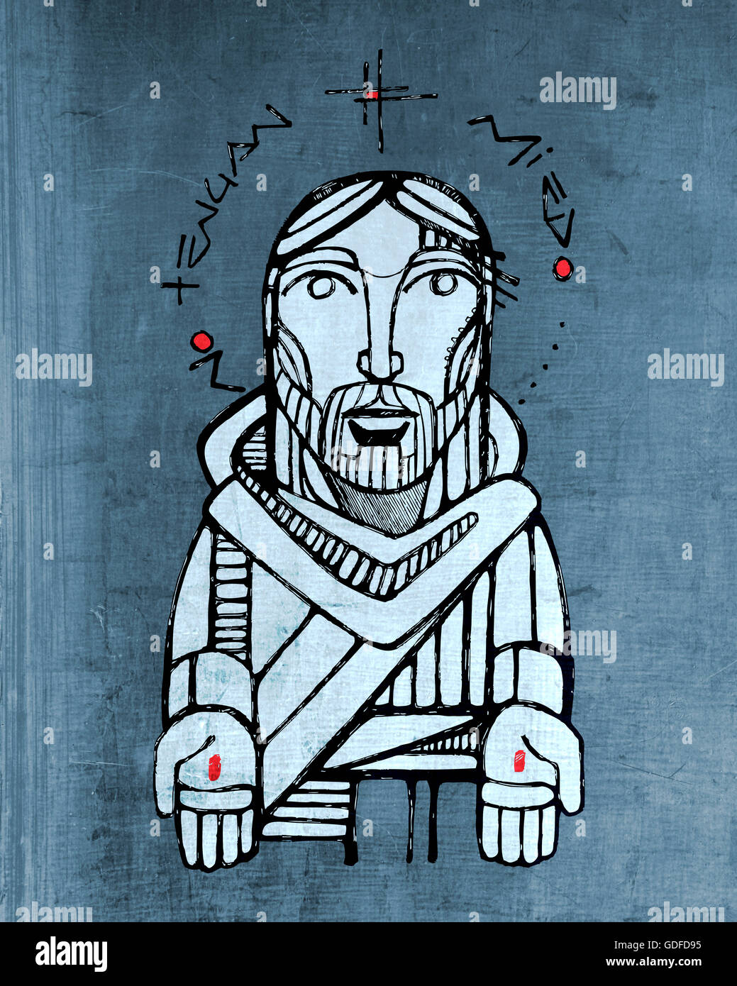 Hand drawn vector illustration or drawing of Jesus Christ with open ...