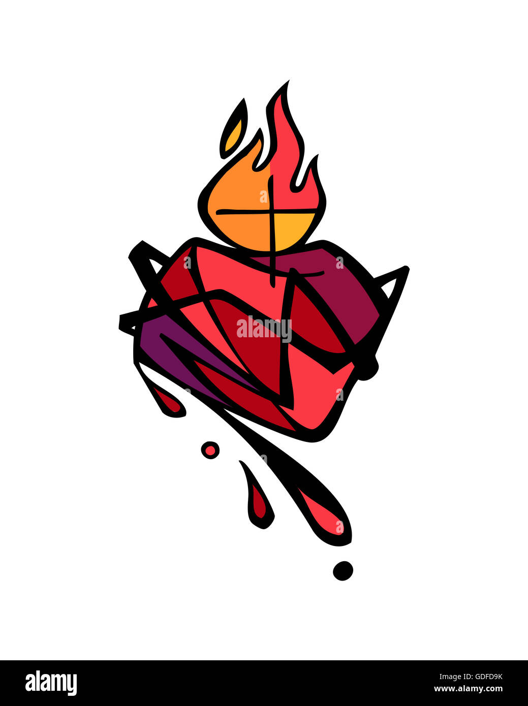 Hand drawn vector illustration or drawing of Jesus Sacred Heart Stock ...