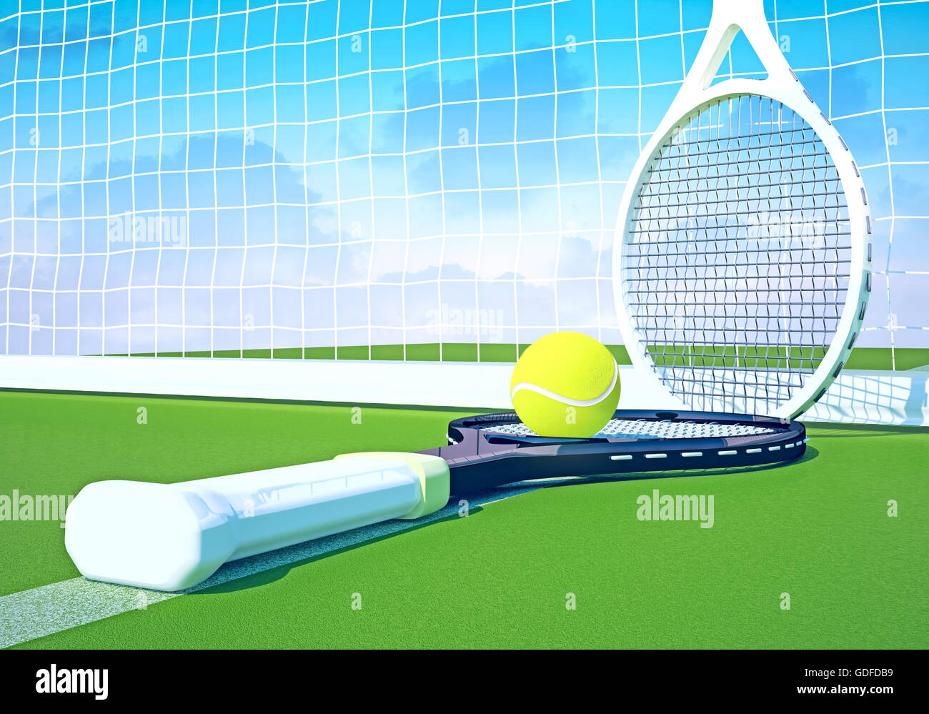 Tennis; racket; tennis grass court, sky Stock Photo - Alamy