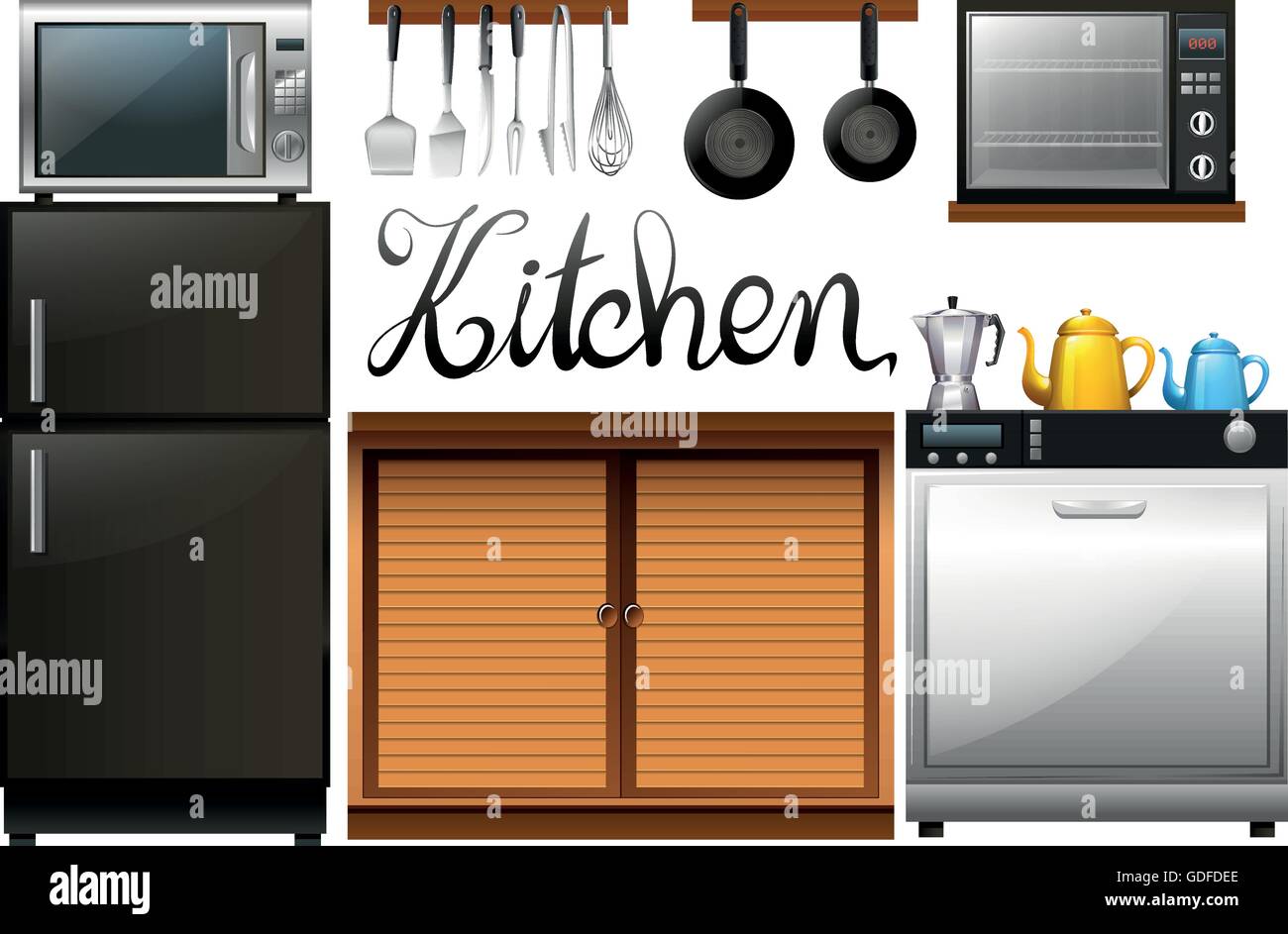 Kitchen full of equipment and furnitures illustration Stock Vector ...