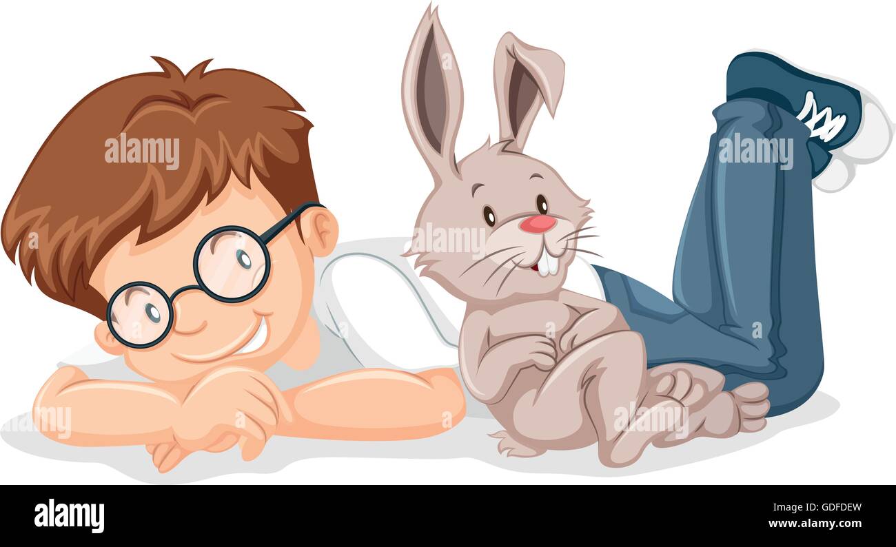 Boy with pet rabbit illustration Stock Vector Image & Art - Alamy
