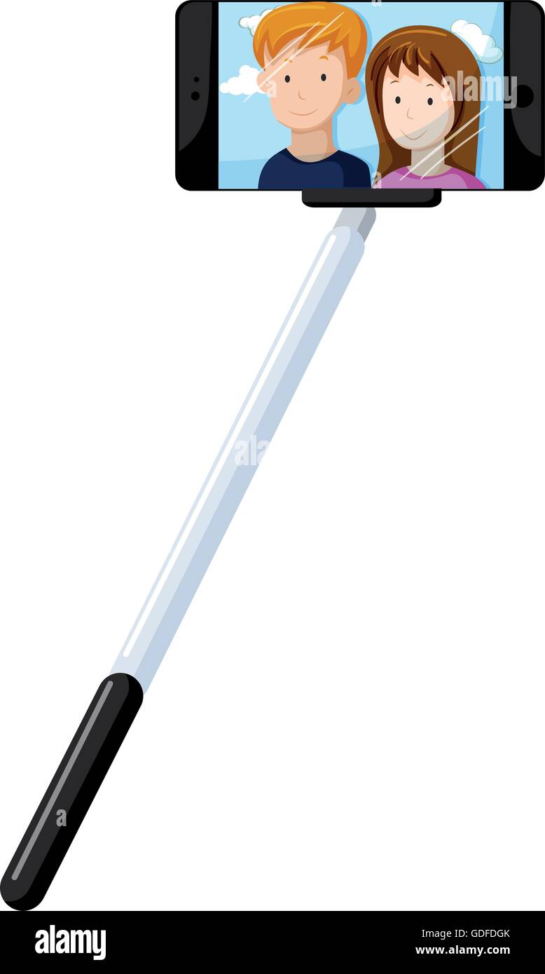 Selfie stick and mobile phone illustration Stock Vector Image & Art - Alamy