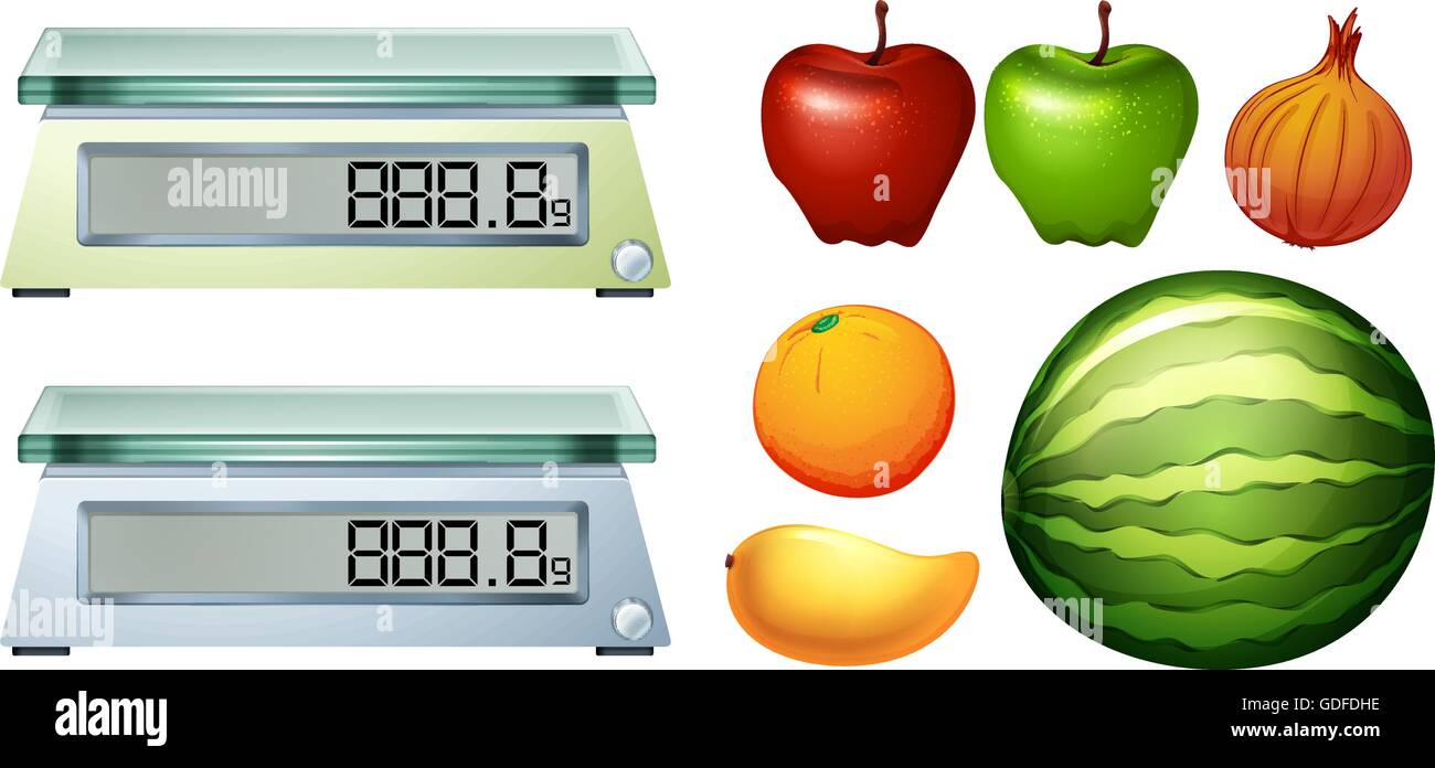 Measurement scales and fresh fruits illustration Stock Vector Image ...