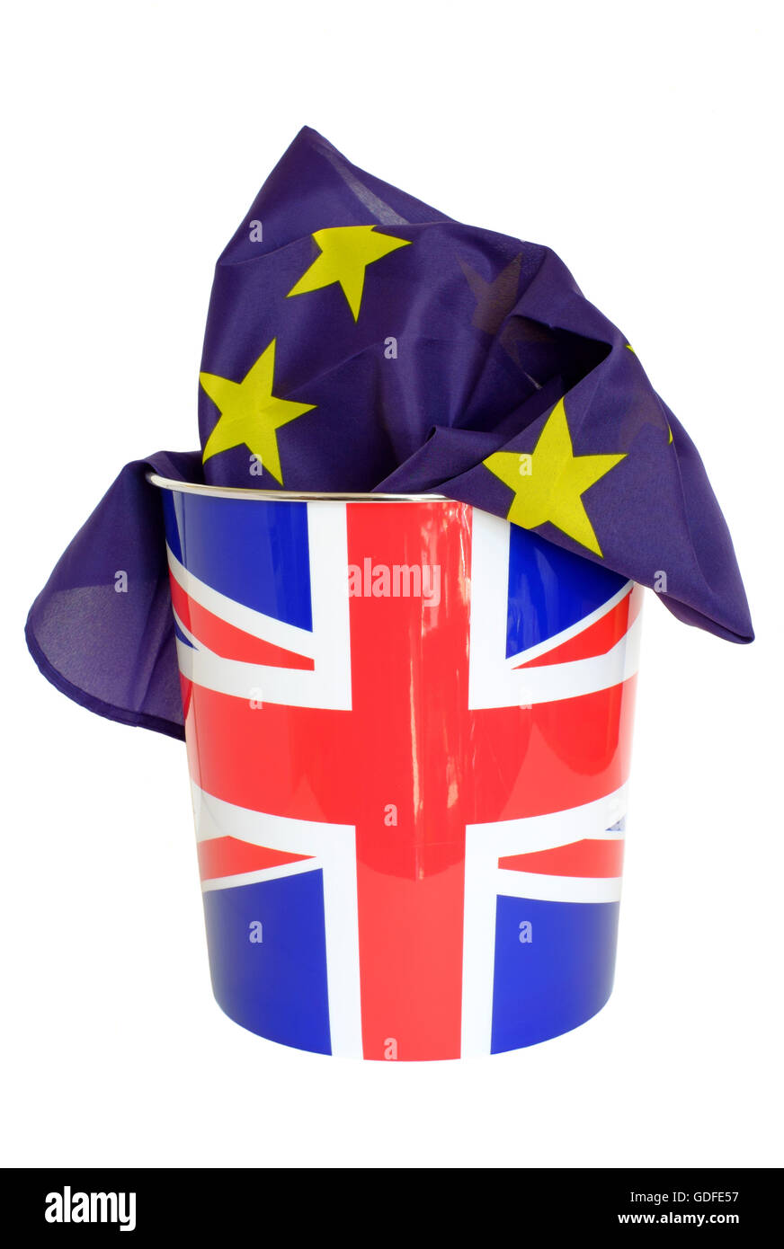 a european union flag deposited inside a united kingdom litter bin ...
