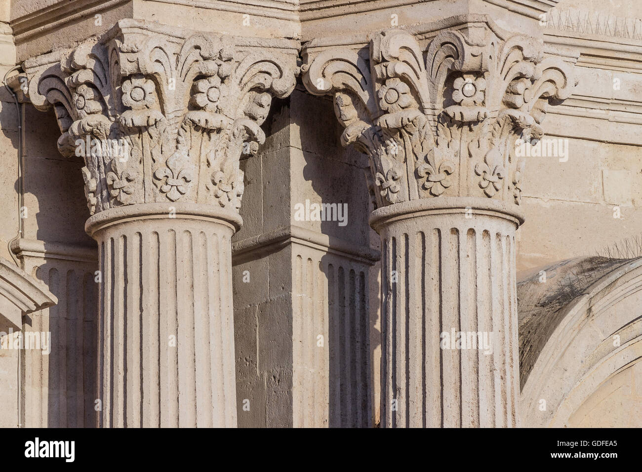 Detail of columns and capitals in an ancient Sicilian baroque church ...