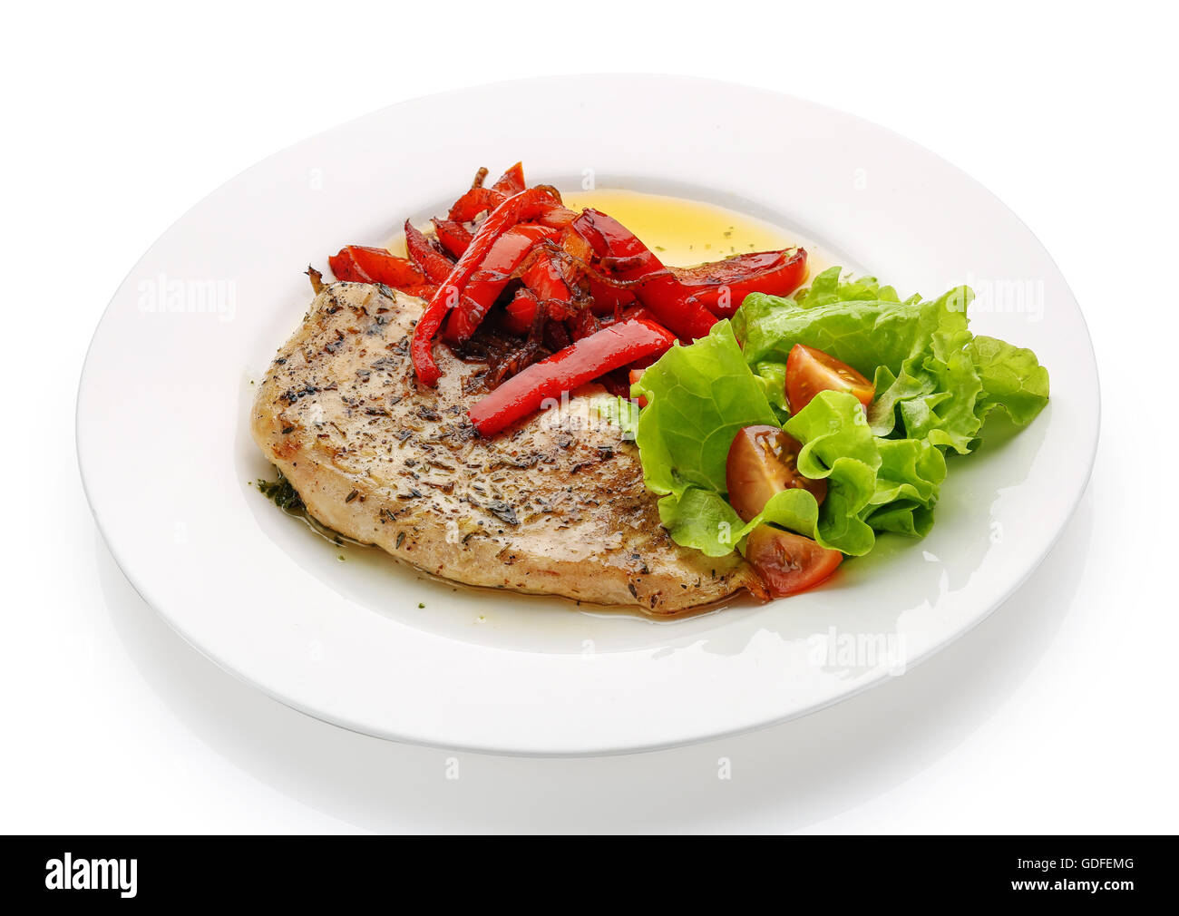 appetizing restaurant food on white background Stock Photo - Alamy