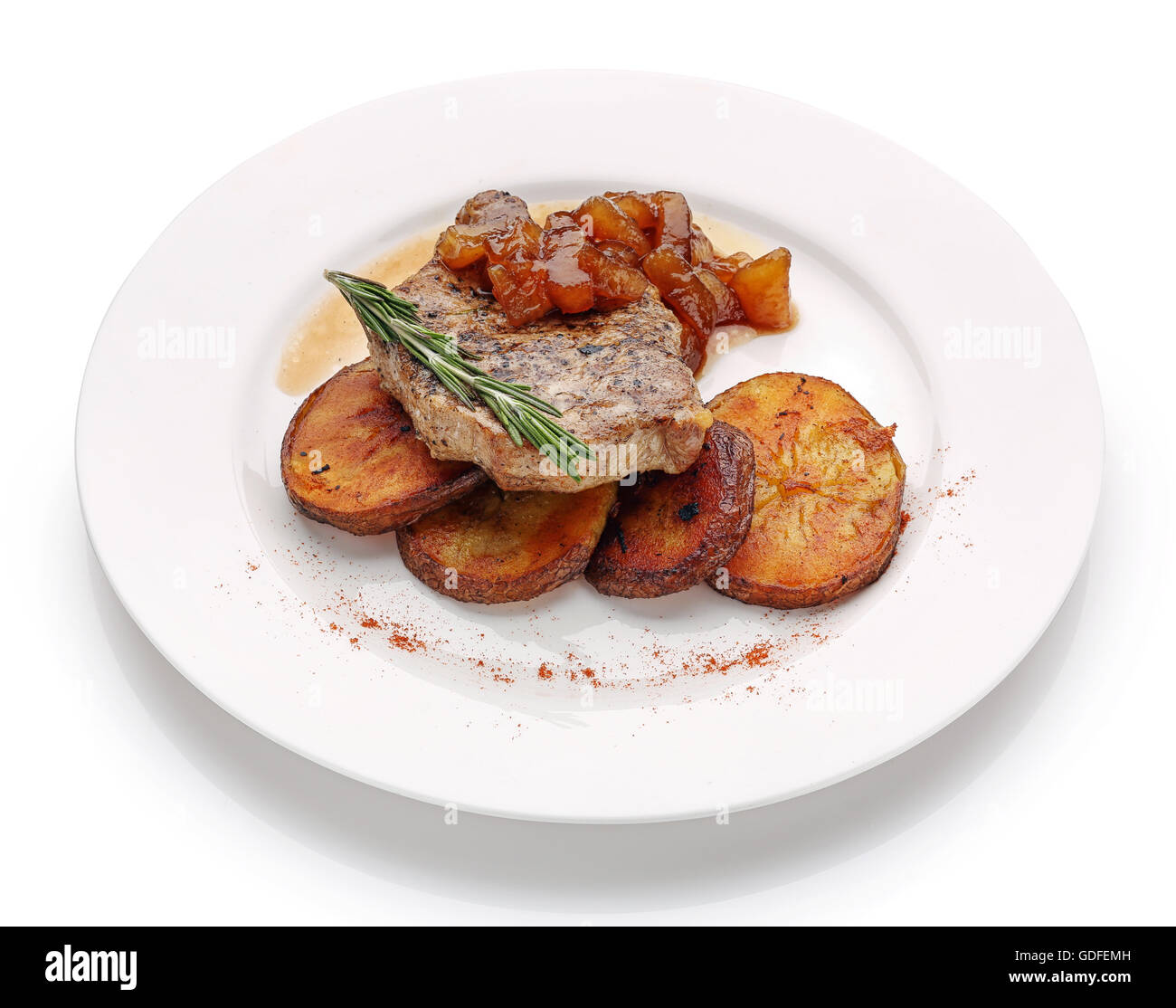 appetizing restaurant food on white background Stock Photo - Alamy