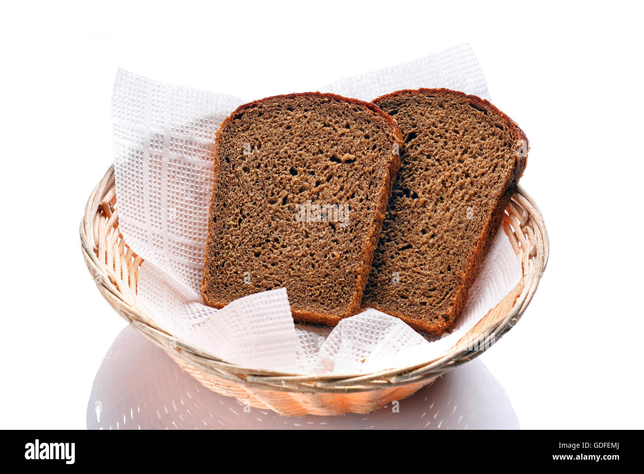 gray bread with lies in straw basket Stock Photo - Alamy